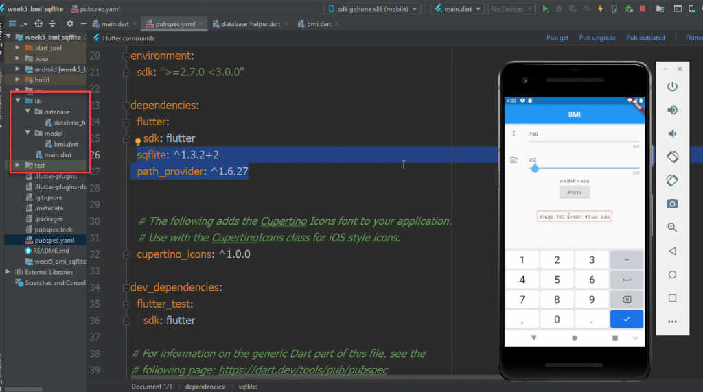 Flutter Week 5 App BMI แล้วบันทึกลงฐานข้อมูล Sqflite – KungTee – So Ku